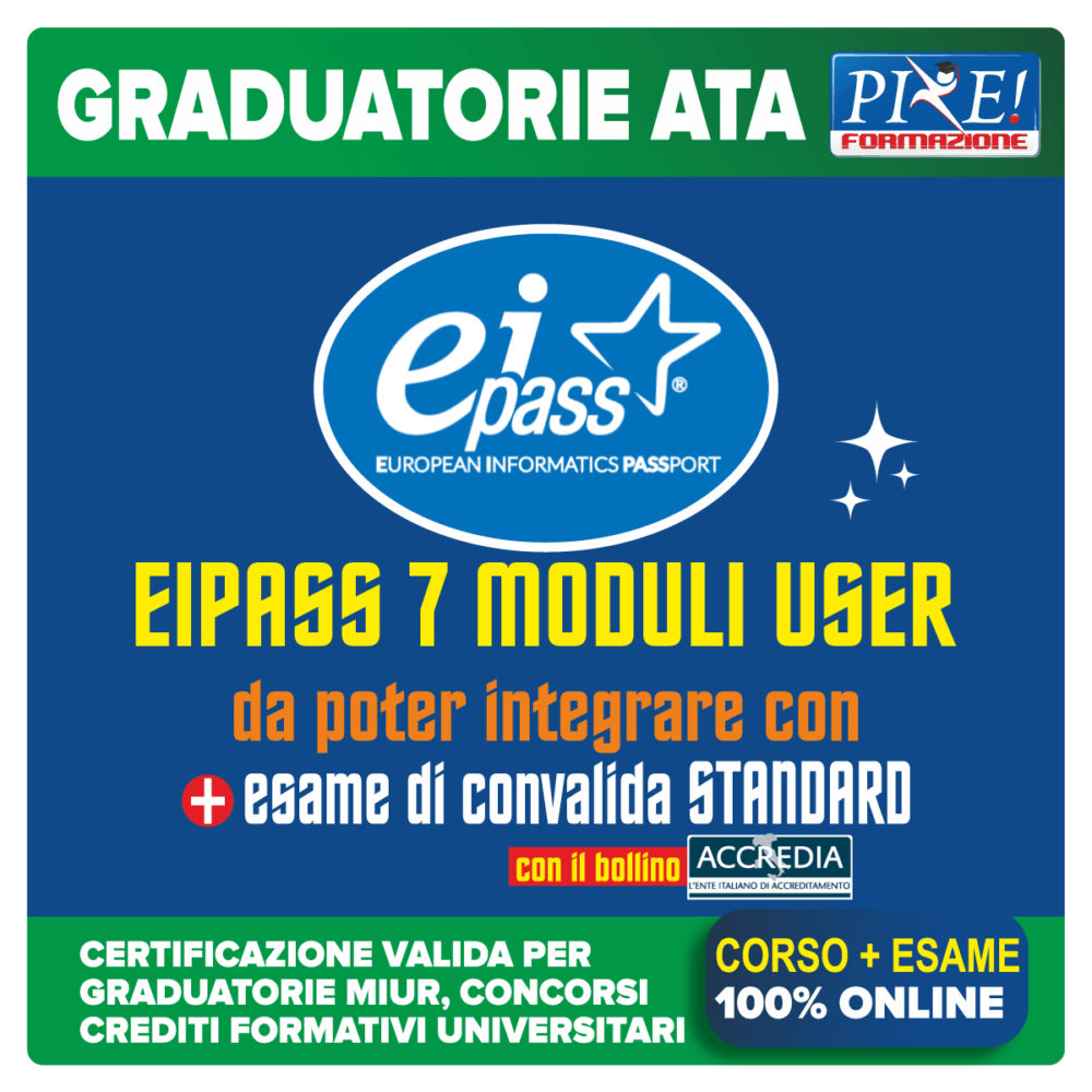 EIPASS 7 MODULI USER - 144€ (Promo ATA) - Corsi per Concorsi